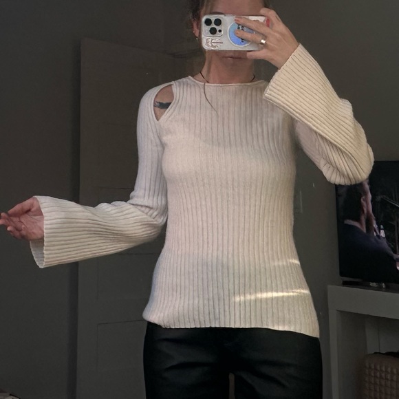 Vince | Sweaters | Vince Ivory Cashmere Ribbed Cut Out Sweater Top ...